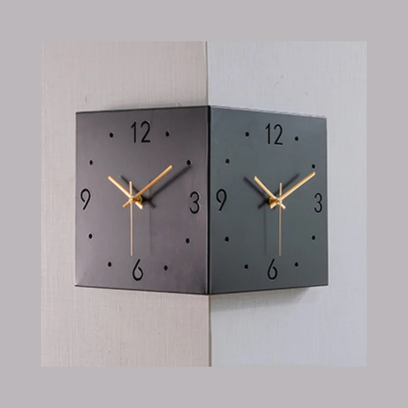 Creative-Corner-Wall-Clock-Square-Simple-Double-Sided-Wall-Clock-with ...