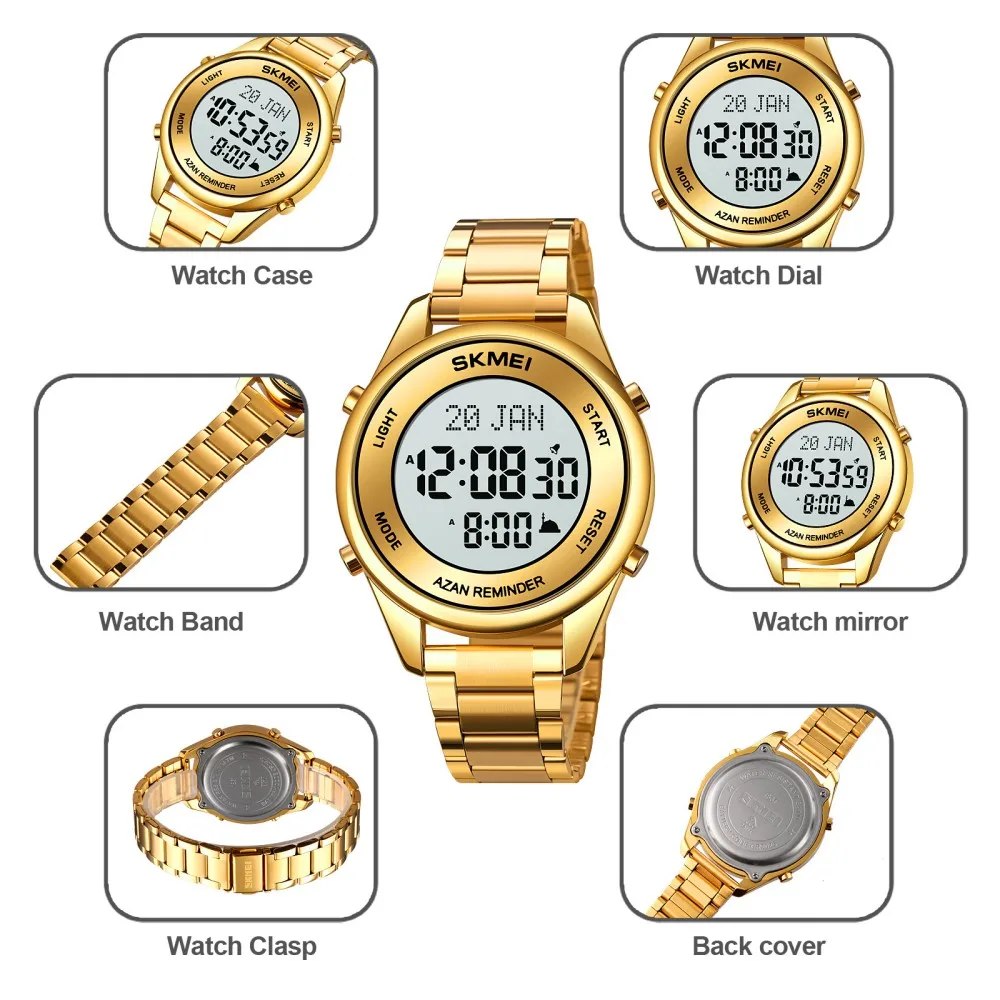 SKMEI New Stainless Steel Muslim Azan Men Watch for Prayer with Qibla ...