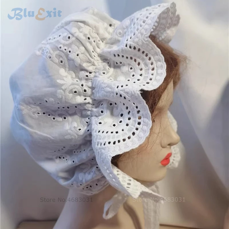 White-Bonnet-Ruffled-Hat-Adjustable-Lolita-Medieval-Vintage-Maid ...