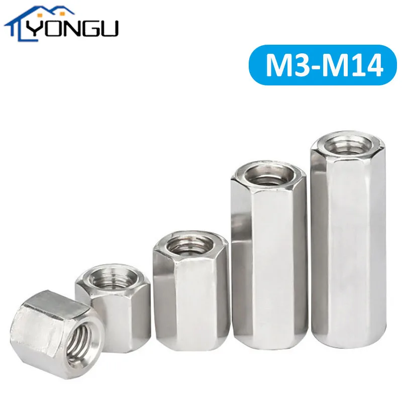 304-Stainless-Steel-Hex-Extend-Long-Rod-Coupling-Nuts-Connector-Joint ...
