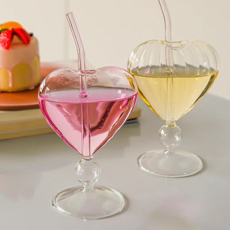 1Pc-Creative-Lovely-Heart-shaped-Cup-Water-Glass-With-Straw-Glass-Wine ...