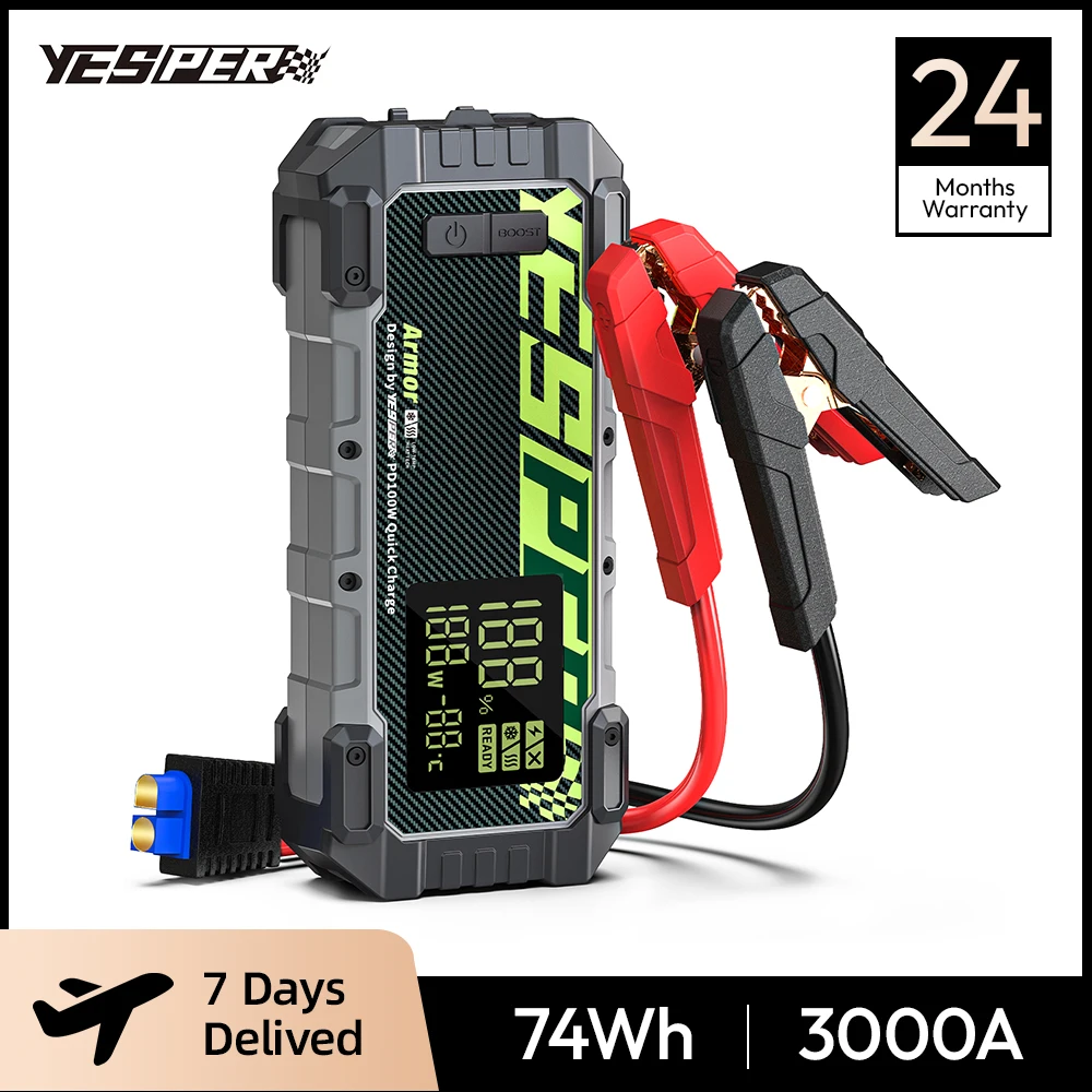 YESPER 3000A Peak Jump Starter Upgraded w/Preheating, 20000mAh PD 100W ...