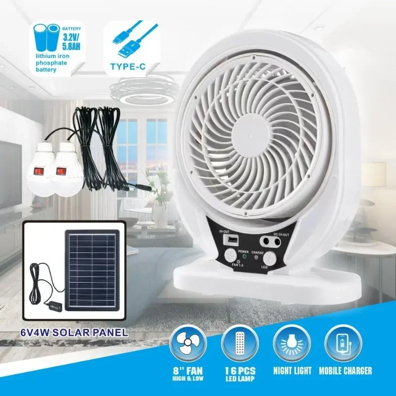 Popular8-inch-USB-Rechargeable-Solar-Fan-Light-Set-Multi-functional-Air ...