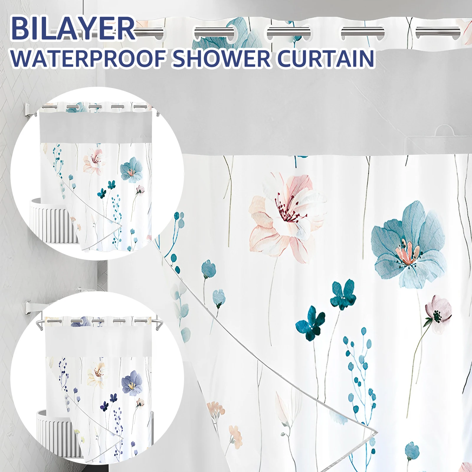 Waterproof-Shower-Curtains-Hook-Free-Shower-Curtain-with-Snap-in-Liner ...