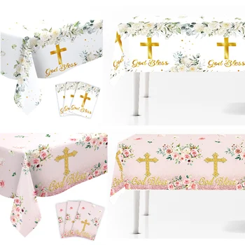 God Bless Baptism Party Cross Tablecloths Holy Day Communion Supplies ...