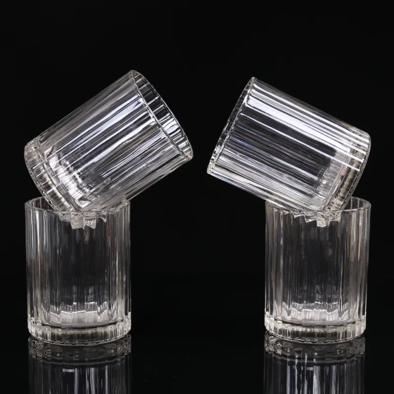 4 Pieces of Vertical Patterned Glass Small Cups Simple Design Drinking ...