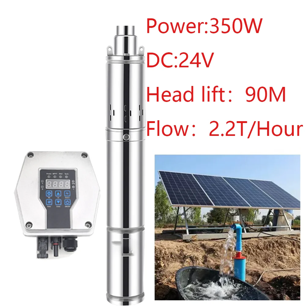 350W DC24V Solar Deep Well Submersible Pump with MPPT Controller Rate 2 ...