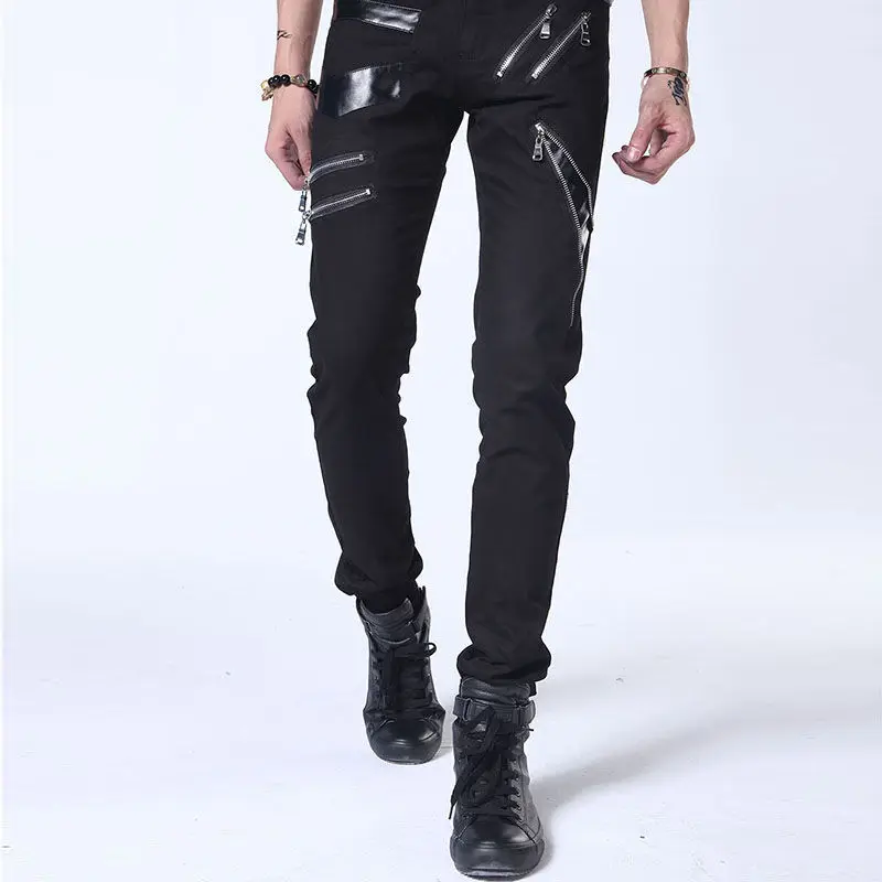 Men-Hip-Hop-Performance-Gothic-Jeans-Pants-With-Chains-Punk-Style-Multi ...