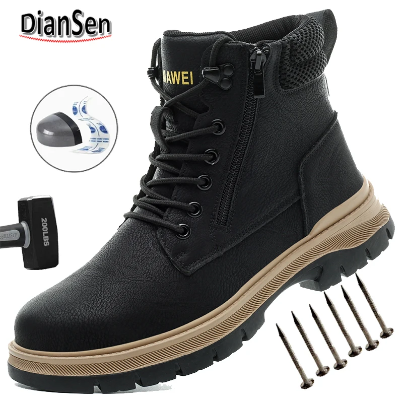 Men's Work Boots: Steel Toe High Top Safety Shoes - Waterproof, Anti ...