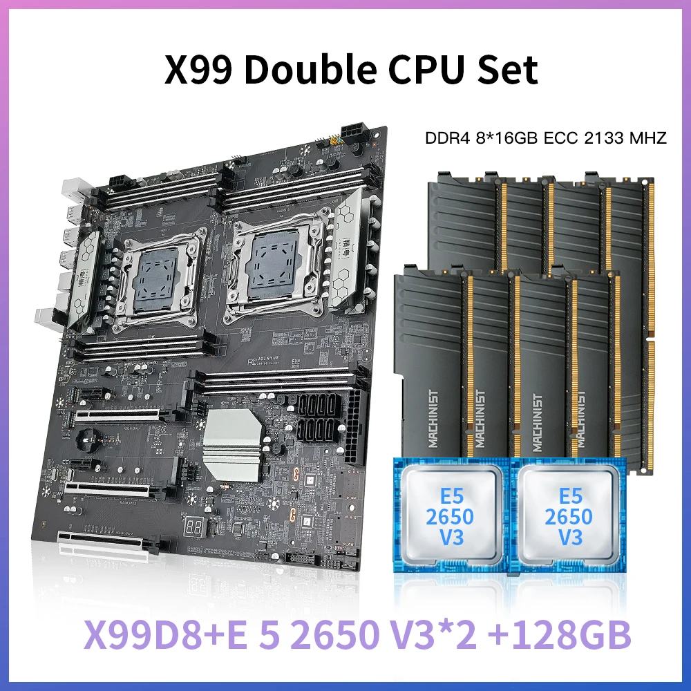 JGINYUE X99 Dual CPU Motherboard Set Kit with 2 * Xeon E5 2650 V3 CPU 8 ...