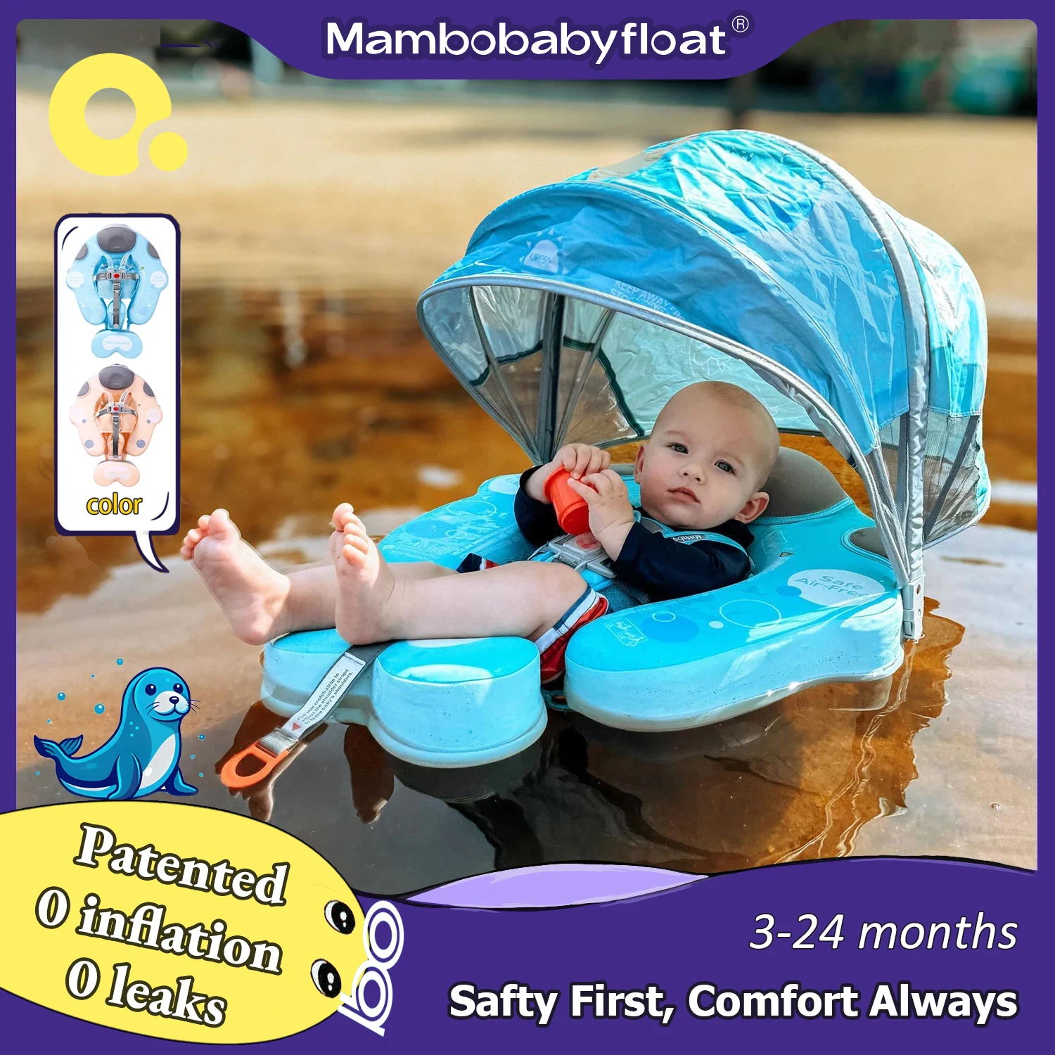 Mambobaby Float with Canopy 3rd Swim Mode Non Inflatable Swim Trainer ...