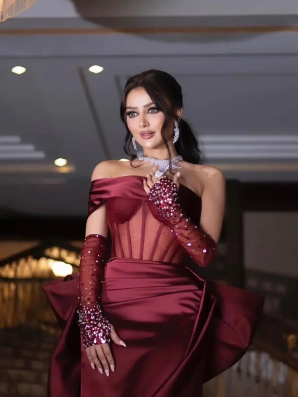 Merida-Luxury-Evening-Dresses-Beaded-Gloves-One-Shoulder-Mermaid-Court ...