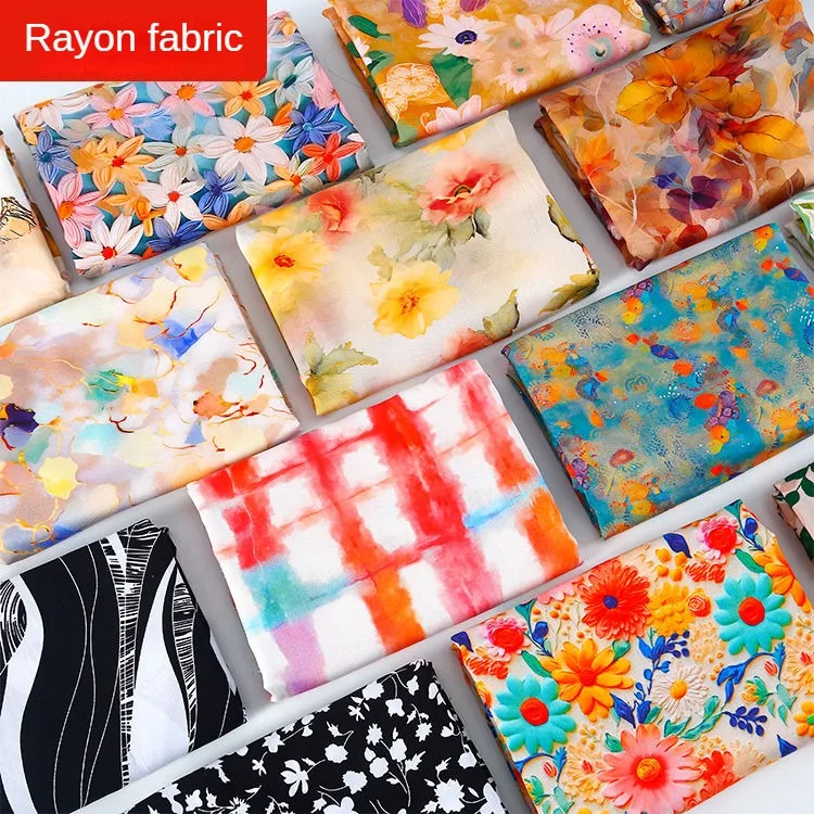 Tela de rayón con patrón de flores para vestido, tejido suave por ...