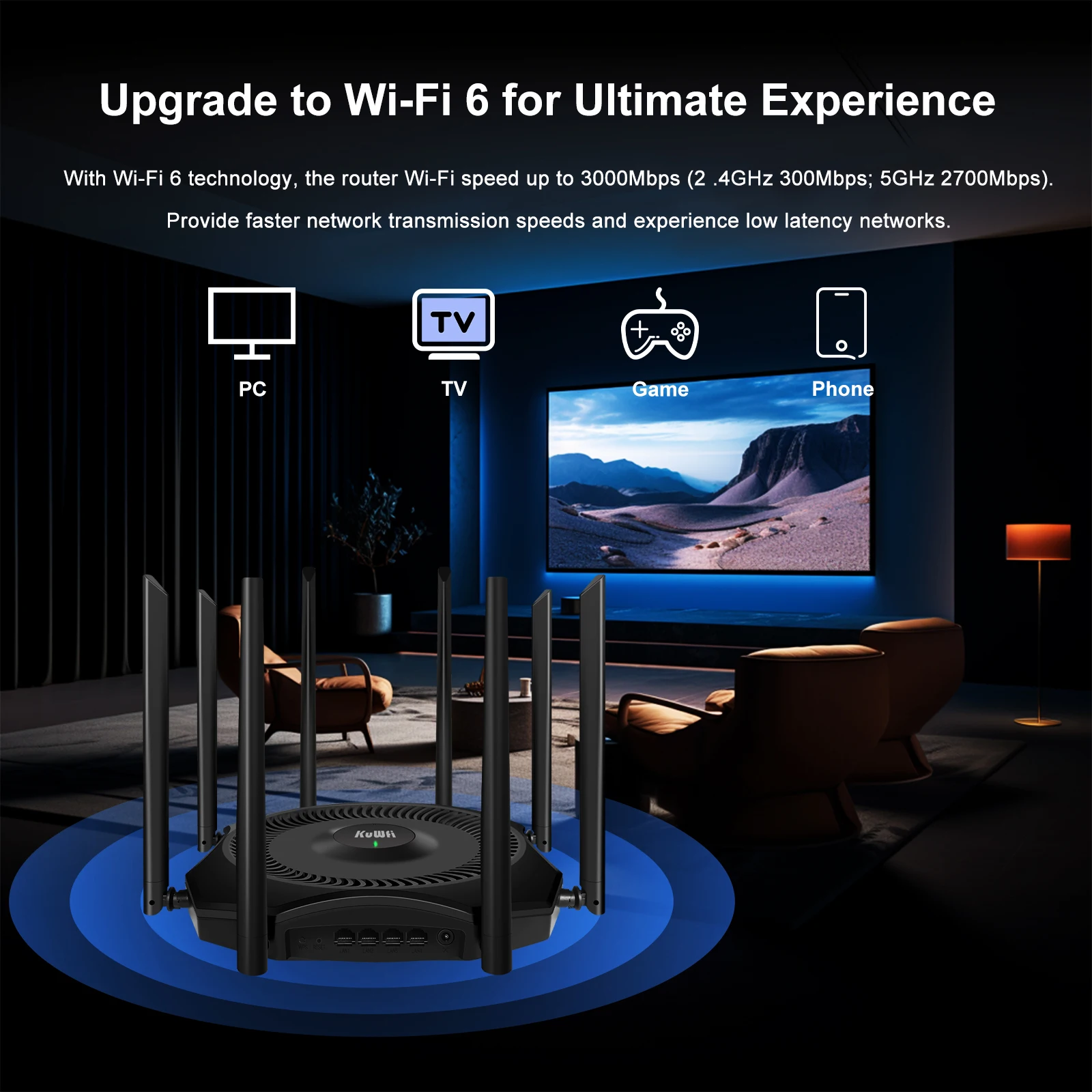 KuWFi Dual Band Wireless Router 1200Mbps Wifi Range Repeater with 8 ...
