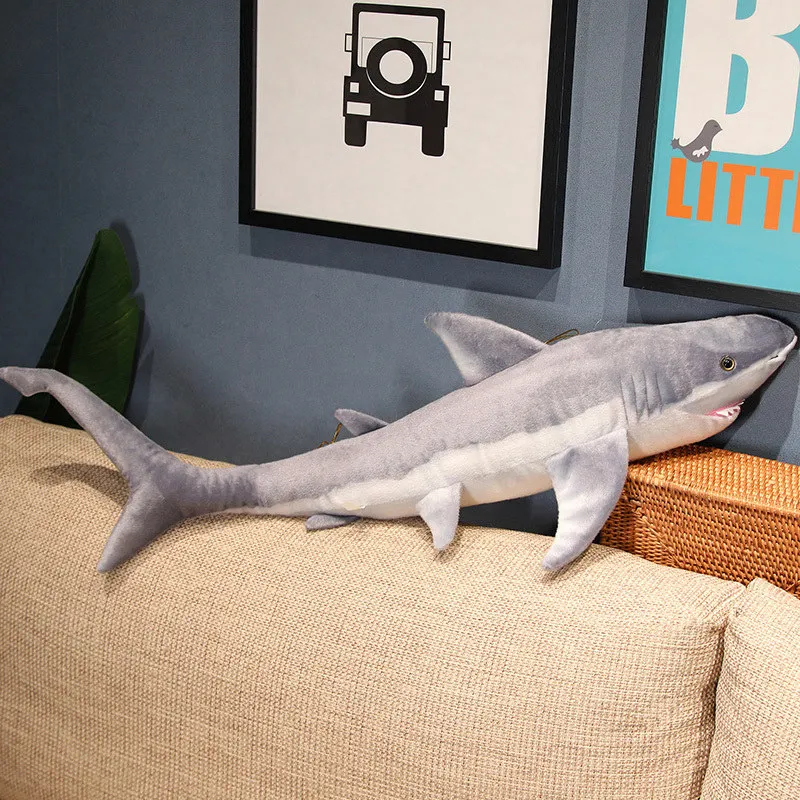 60-140cm Great White Shark Plush Toy Simulation Stuffed Soft Jaws ...