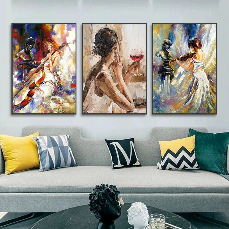 Colorful-Violin-Music-Girl-Woman-Dress-Poster-Abstract-Oil-Painting-on ...
