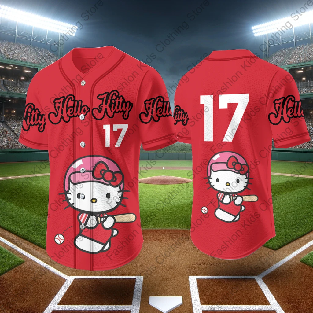 MINISO-2024-nueva-camiseta-de-b-isbol-lindo-Hello-Kitty-impreso-ni-os ...