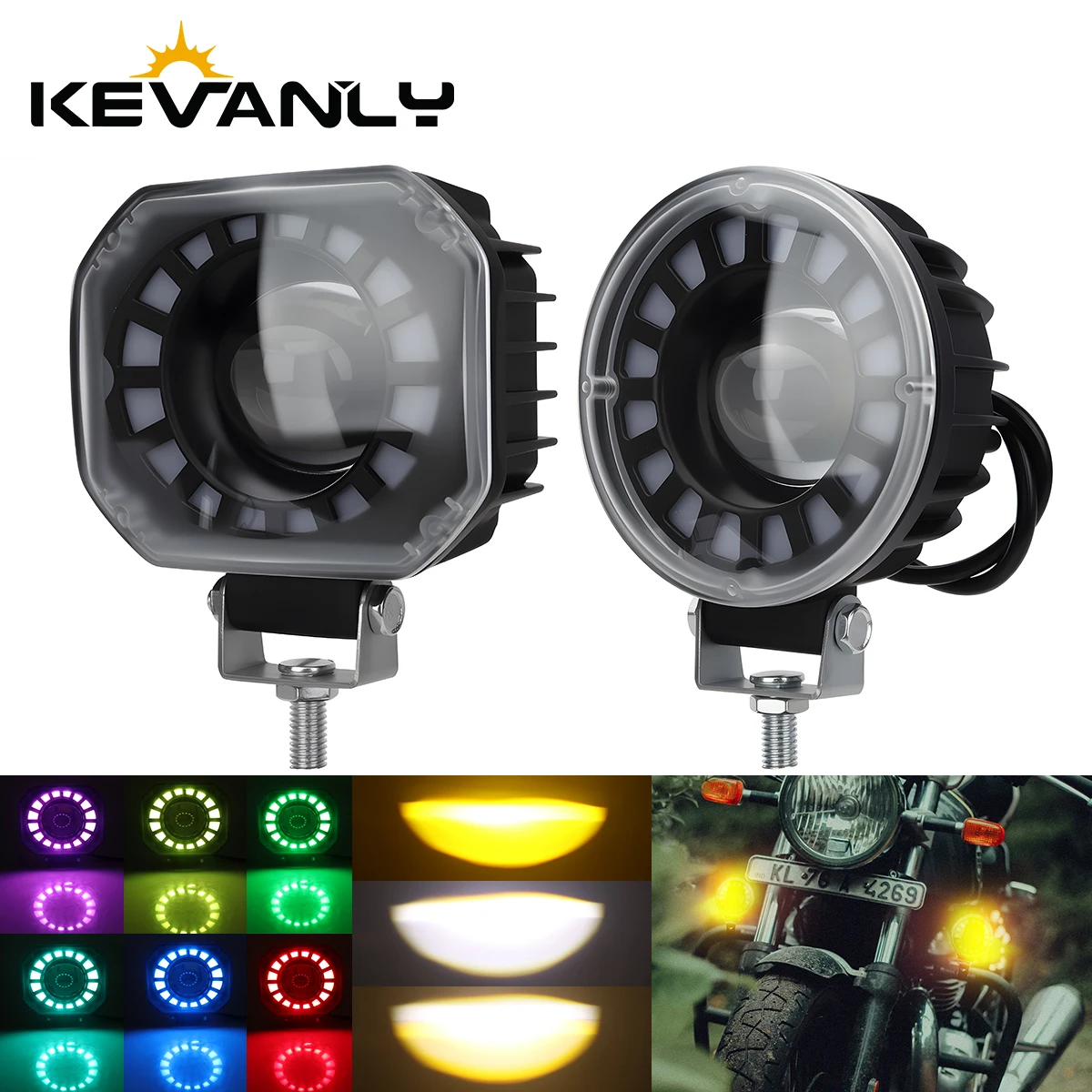 1PCS Motorcycle LED Lens Spotlight RGB Aperture Flashing Light Dual ...