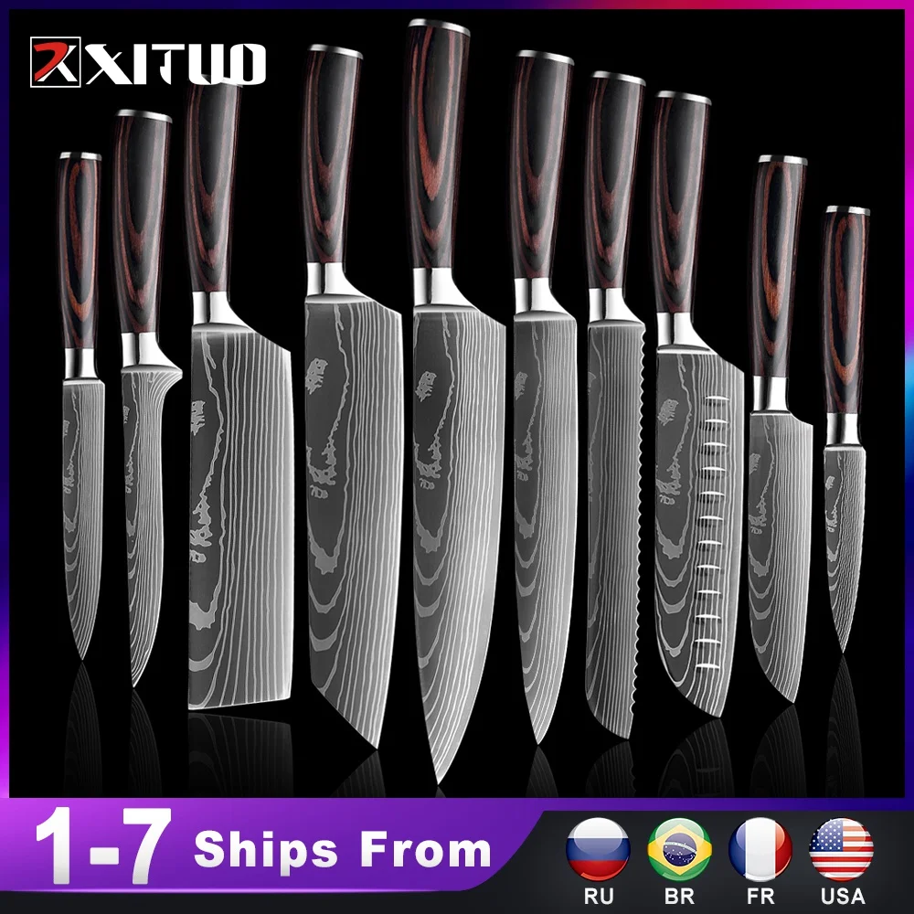 XITUO Kitchen Knife Set Meat Cleaver Chef Knives Stainless Steel ...