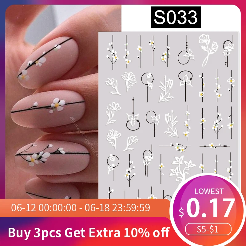 Harunouta Simple Flowers 3D Nail Stickers Gold Heart French Tip Lines ...
