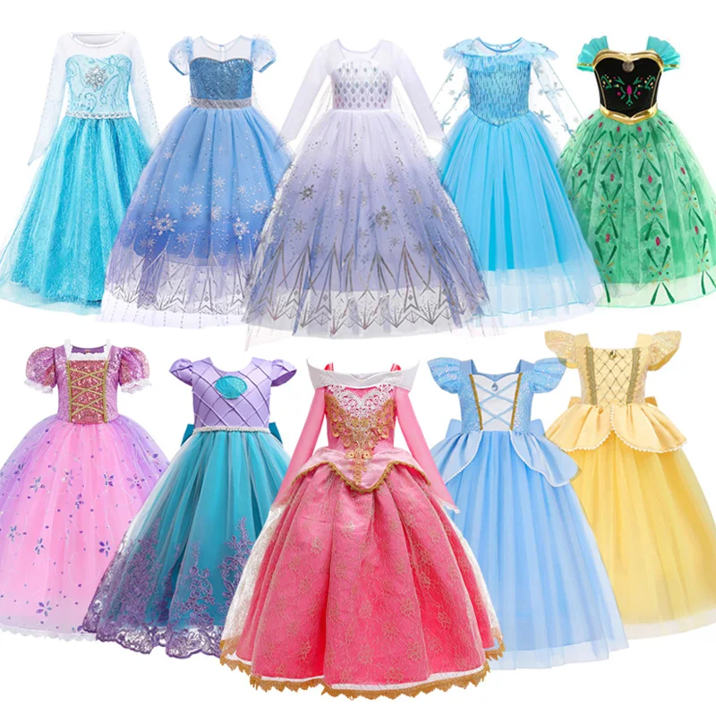Disney-Princess-Dress-Girls-Elsa-Anna-Dress-Kids-Rapunzel-Cinderella ...