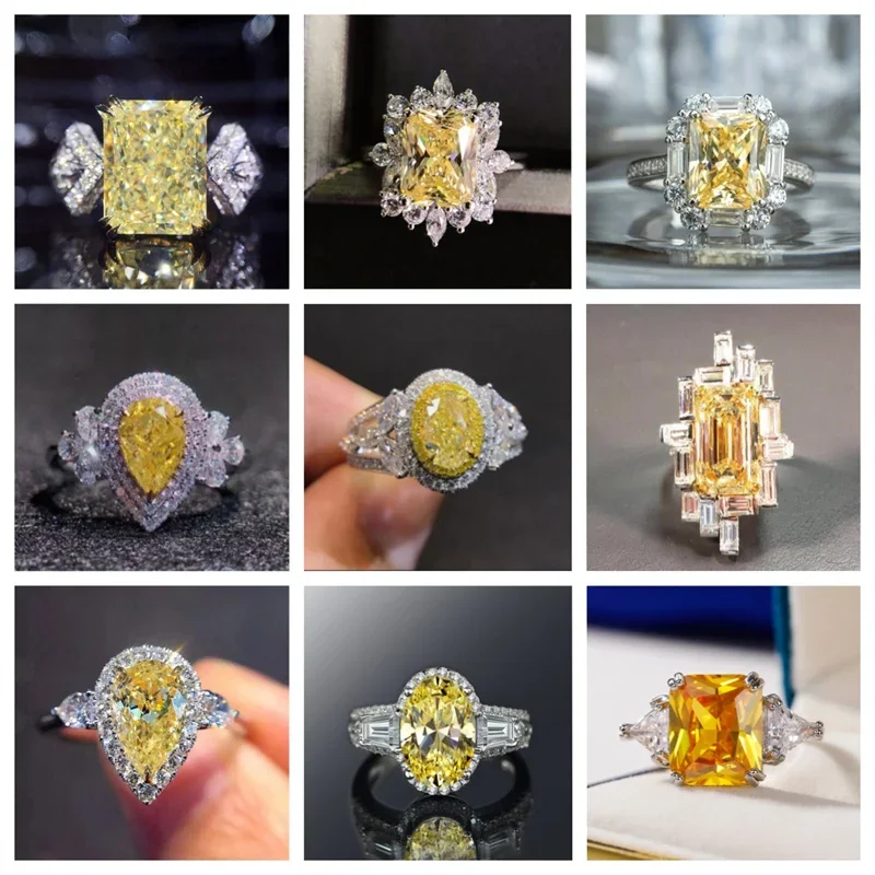 New-Design-Yellow-Crystal-Cubic-Zirconia-Square-Stone-Women-s-Ring ...