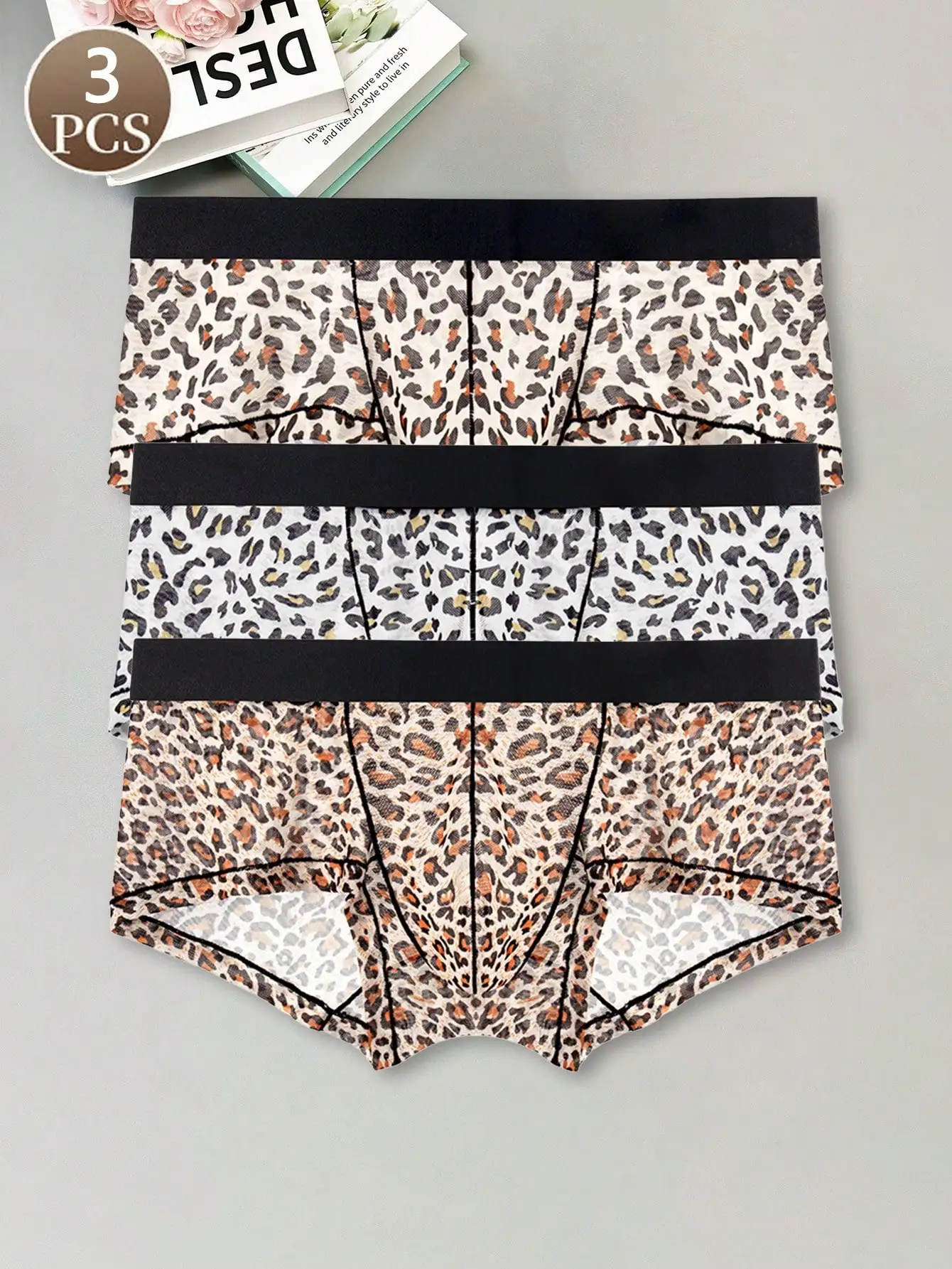 3PCS Leopard print low waisted men's brief Breathable quick drying men ...
