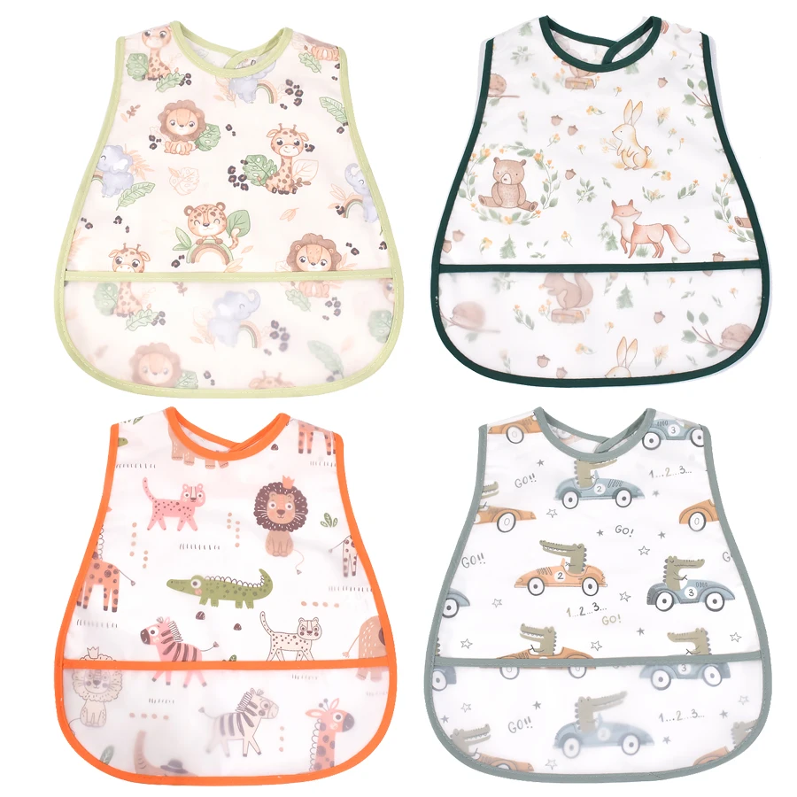 4Pcs/Set Cute Cartoon Pattern EVA Baby Bibs Adjustable Dirt Proof ...