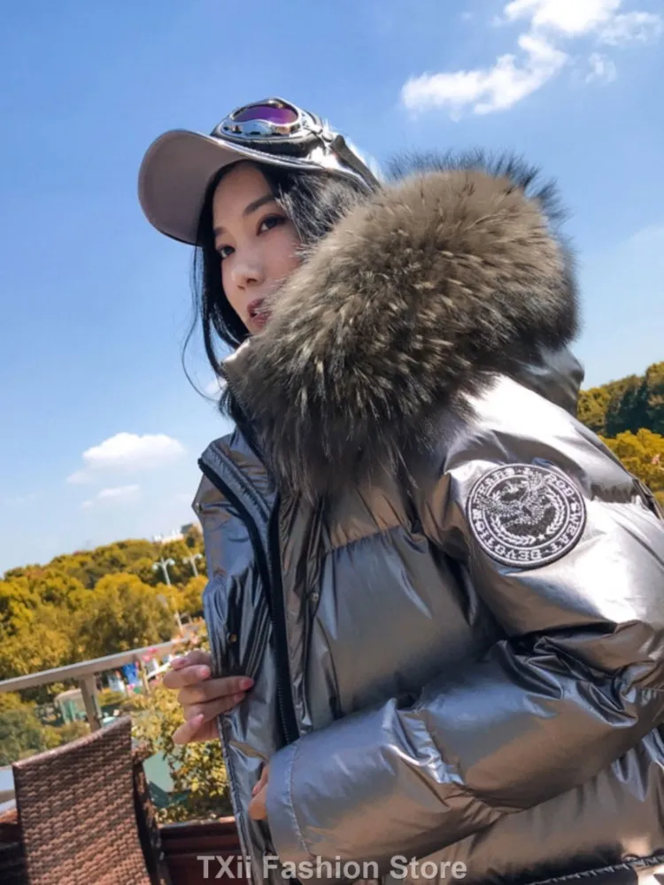 Oversized-raccoon-fur-Down-Jacket-women-Female-Winter-Natural-RealFur-Fur-Collar-90-White-Duck ...