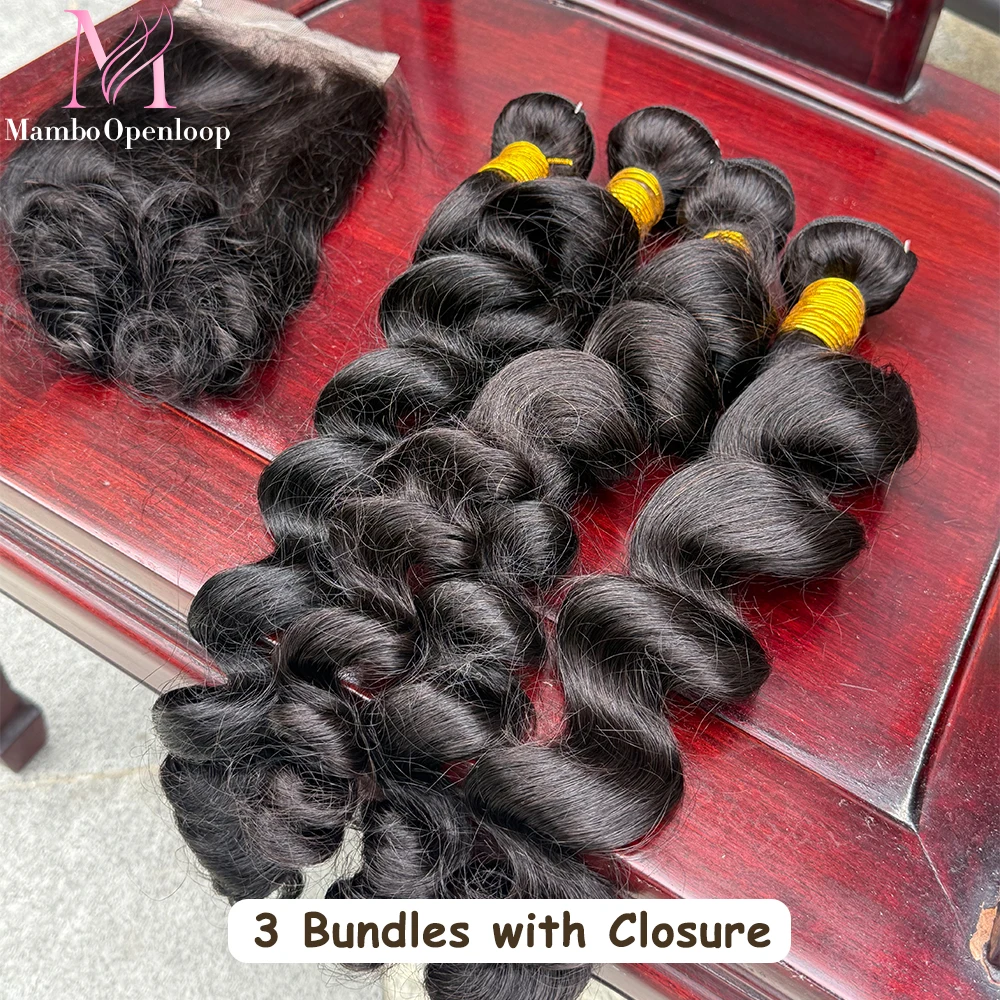 Loose Deep Wave Human Hair Bundles Deal With 4x4 HD Transparent Lace ...