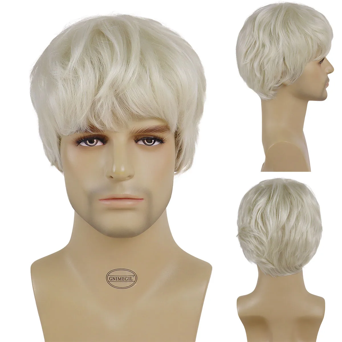 Short Haircut Synthetic Pixie Cut Platinum Blonde Wig for Men Boys ...