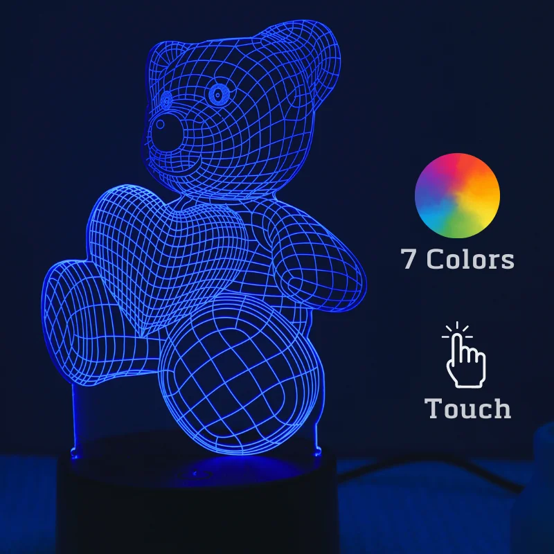 Romantic-Love-Dream-Bear-Kids-3D-Night-Light-Touch-Bedside-Lantern-USB ...