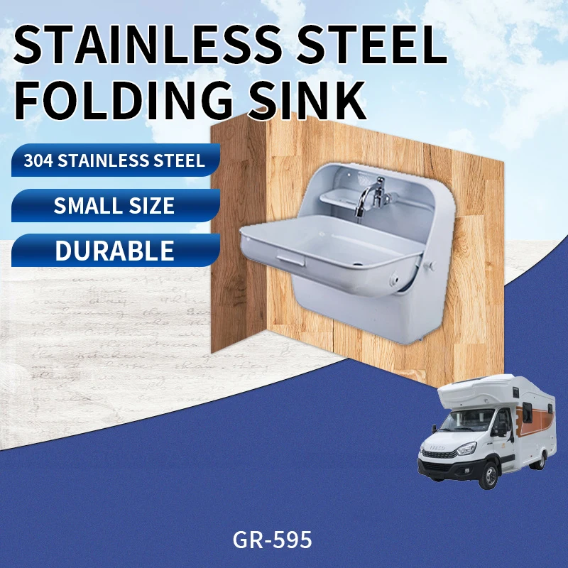 RV stainless steel folding basin with faucet and drain GR-595 white and ...