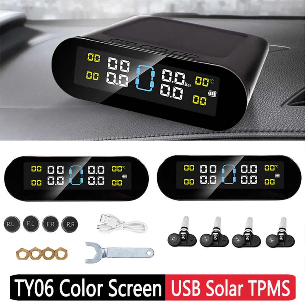 Car-Solar-Tire-Pressure-Monitoring-System-Solar-Power-TPMS-4Wheel ...