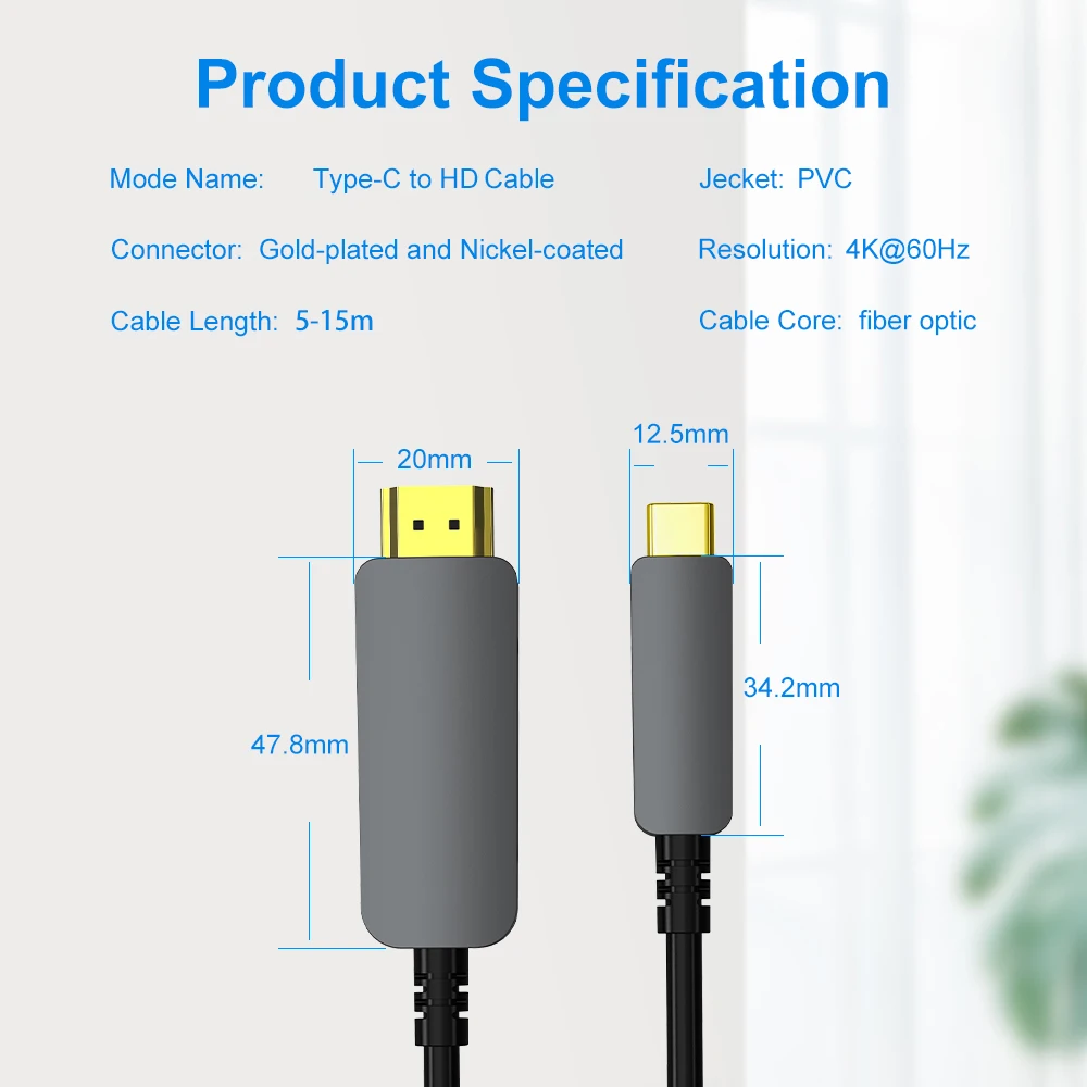 Typc c à hd - 5m - Câble USB type c vers HDMI 4K 60Hz, convertisseur ...