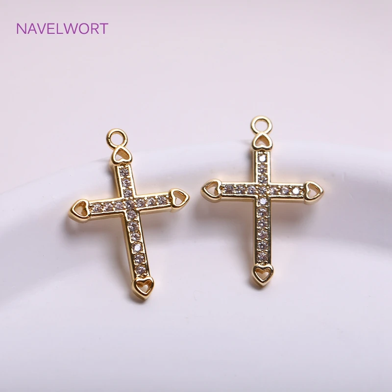 14K-Gold-Plated-Inlaid-Zircon-Earrings-Crosses-Charms-For-Jewelry ...
