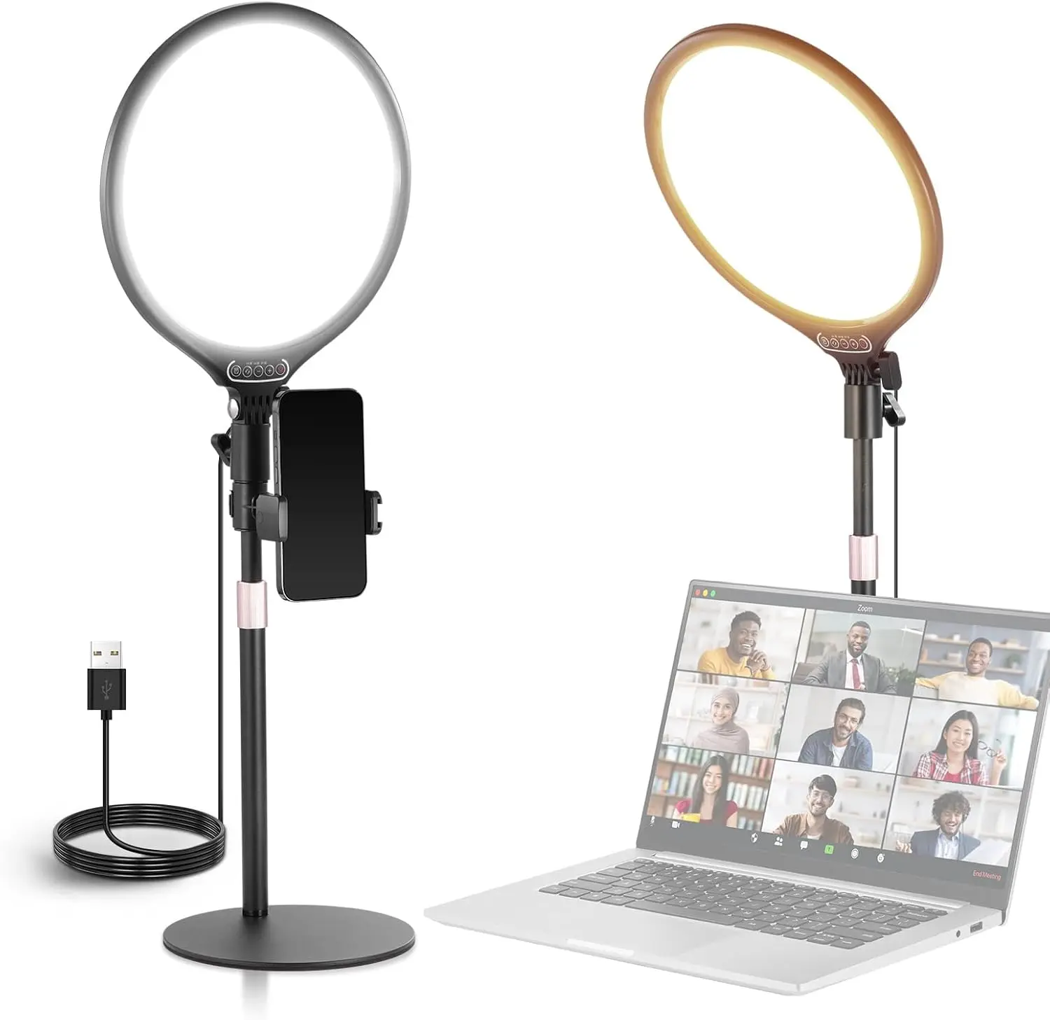 10.5" Desk Ring Light with Stand, Phone Holder & Timer, 3000-6500K Full ...