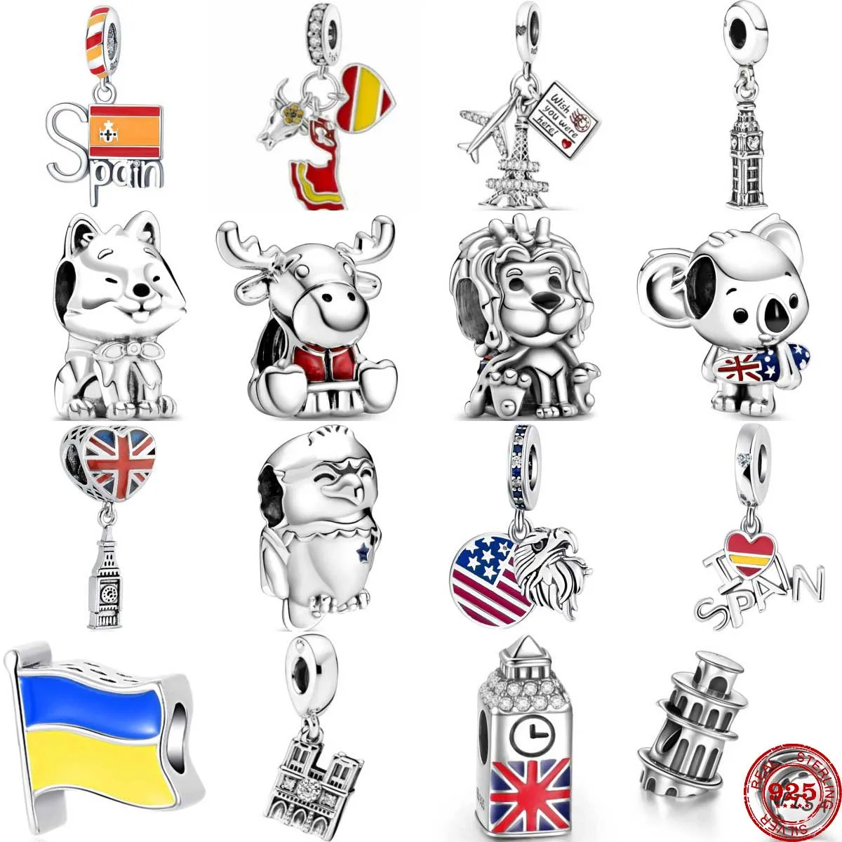925-Sterling-Silver-The-Paris-Tower-UK-Spain-Ukraine-Pendans-Bead-Diy ...