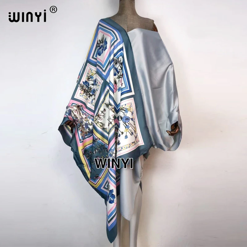 WINYI Middle East Dress Print Boho Color matching Muslim Abaya Bazin ...