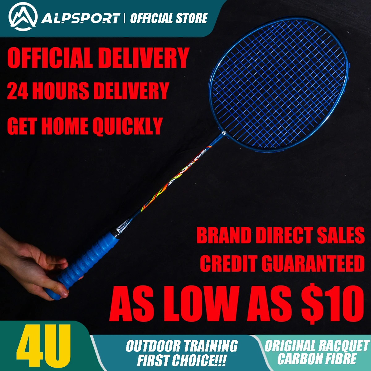 ALPSPORT RR Pro 2Pcs 4U G5 Full Carbon 22Lbs Badminton Racket With Free ...
