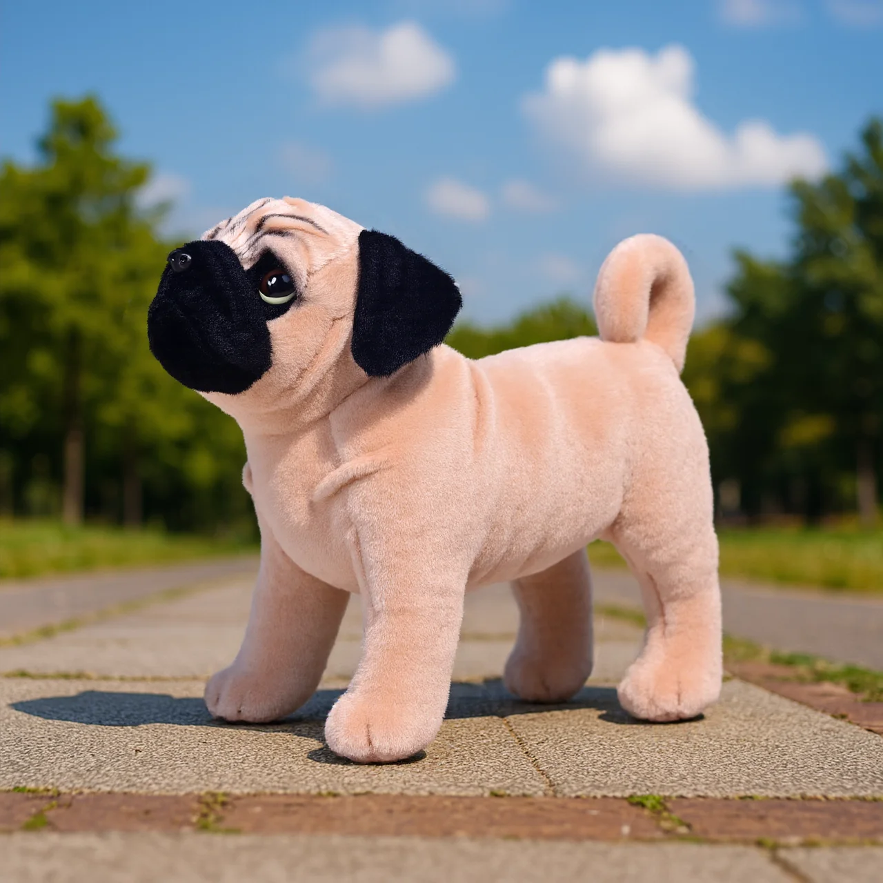 Realistic Standing Pug Plush Toy Dog - Lifelike 13-inch Puppy, Super ...