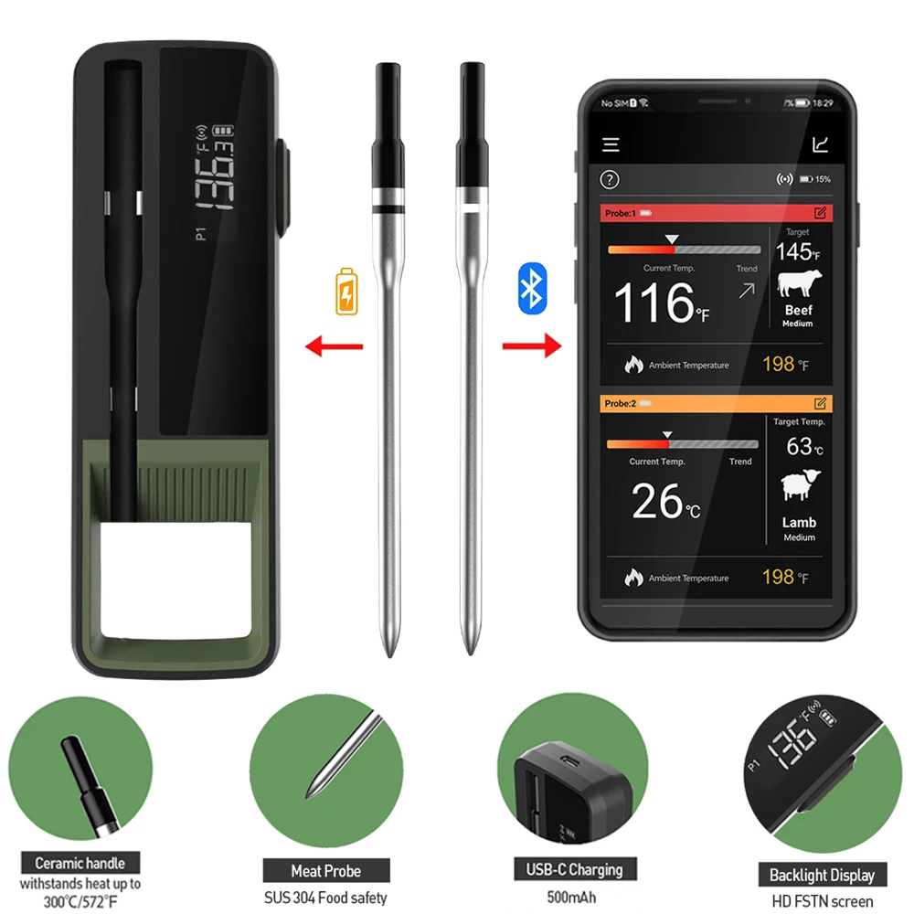 Wireless-Bluetooth-Meat-Thermometer-Waterproof-Probe-557FT-Remote ...