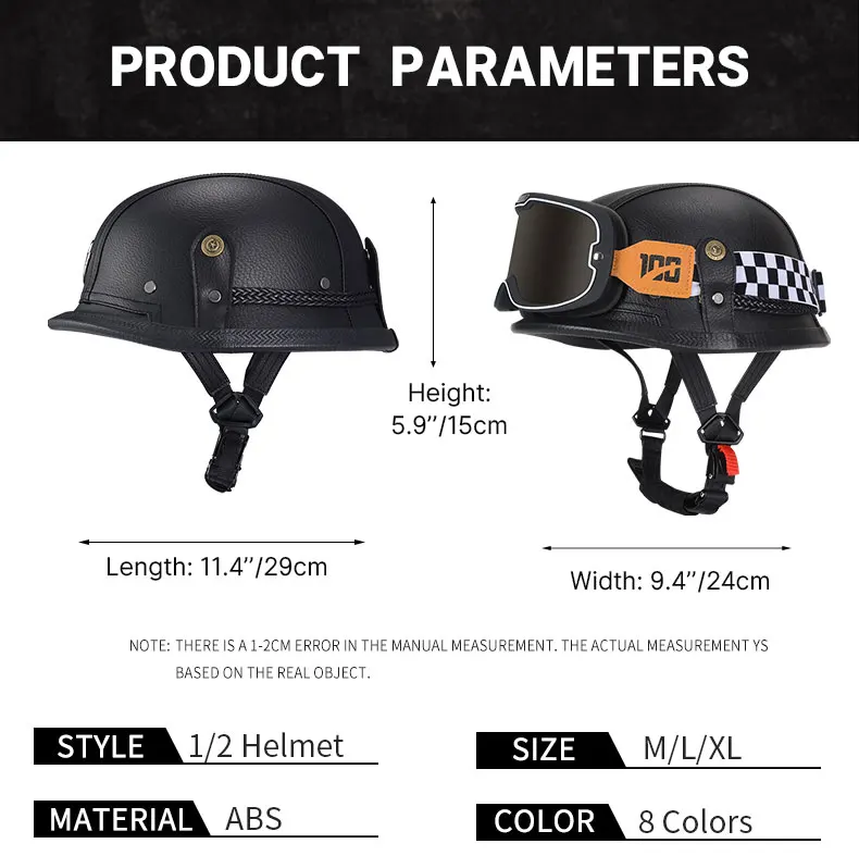Casque moto scooter,Demi-Casque de Moto en Cuir Rétro Allemand pour ...