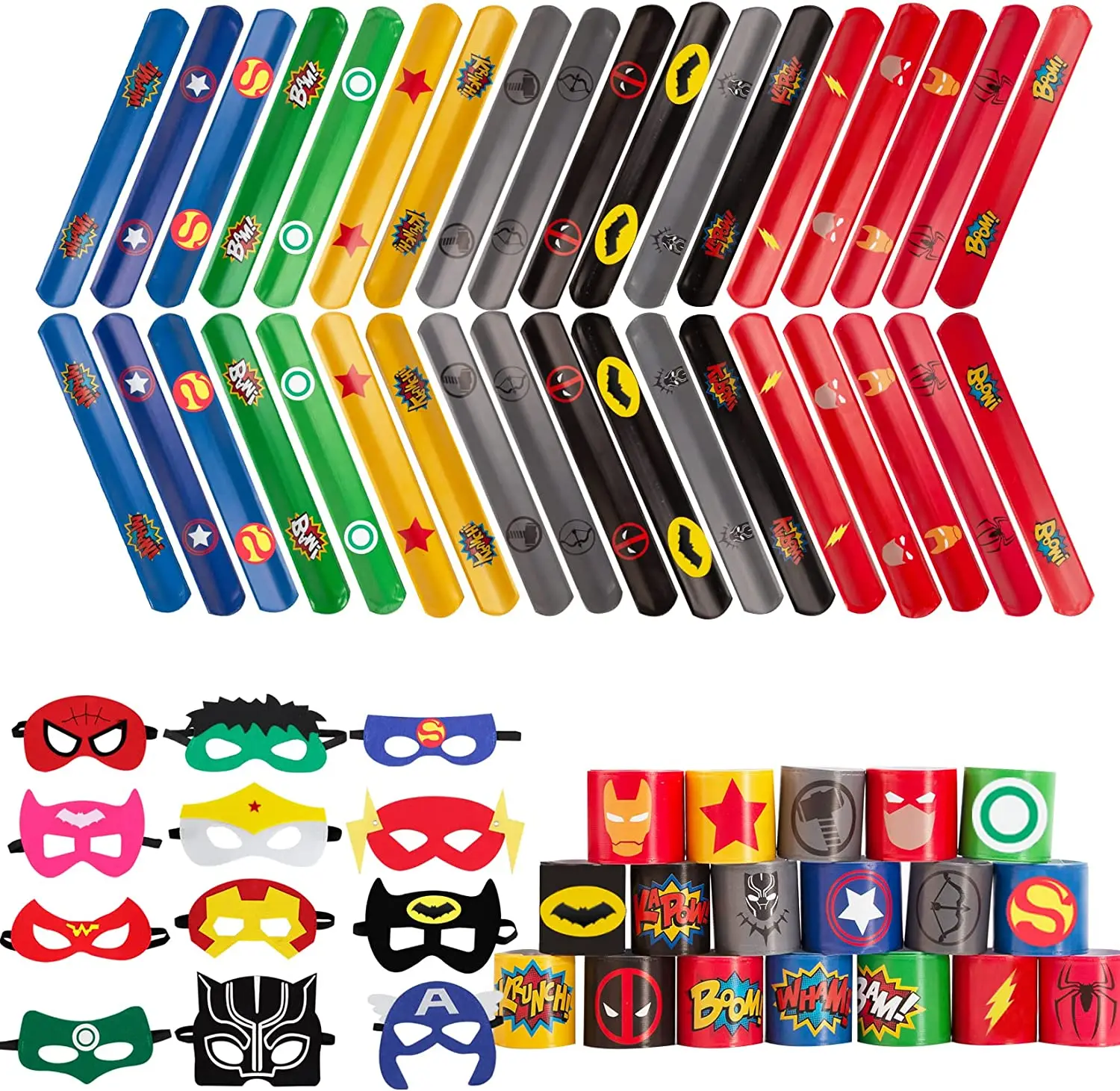 24pcs Superhero Slap Bracelets Avengers Mask Costumes Birthday Party ...