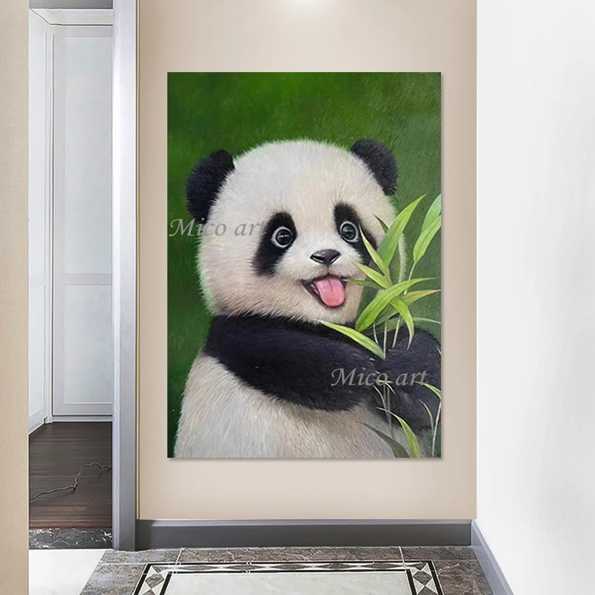 Cute Panda Hand Drawing Art Design Wall, Handmade Landscape Oil ...