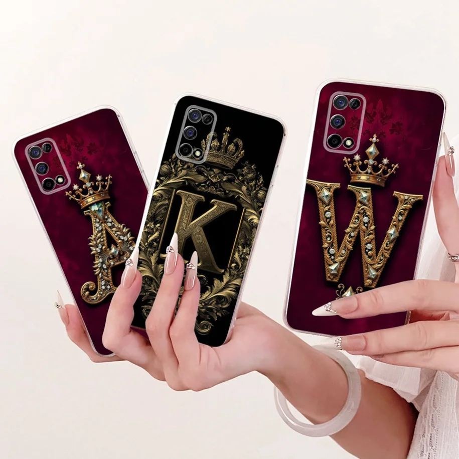 For Realme 7 5G Case Luxury Initial Letters Crown Soft Silicone Clear ...