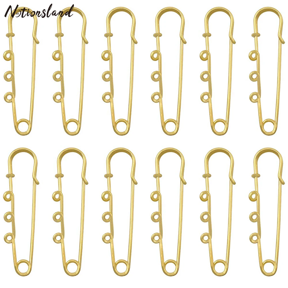 12pcs 50mm Safety Pin Heavy Duty Golden Safety Brooches Kilt Pins with 3 Loops for Jewelry ...