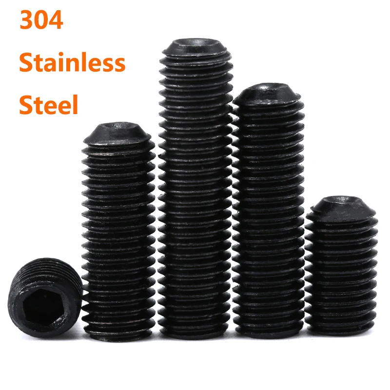 Hex Socket Cup Point Grub Screw M3 M4 M5m6m8 Black A2 304 Stainless