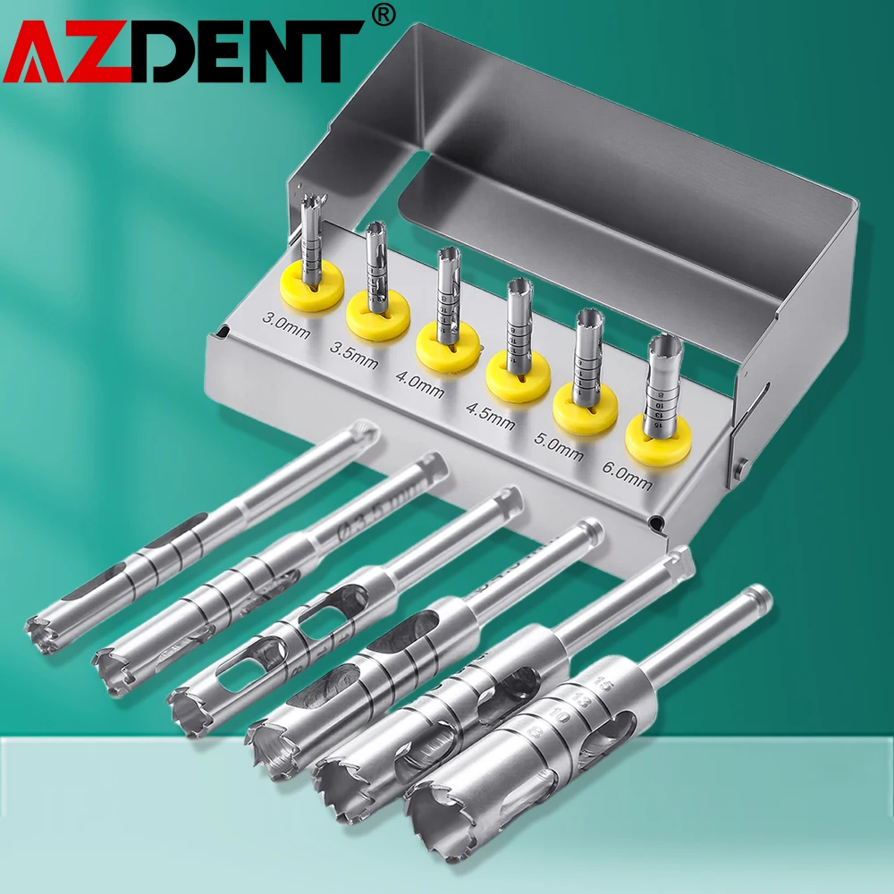 6Pcs Azdent Dental Implant Bone Long Trephine Bur Drill Kit Stainless ...