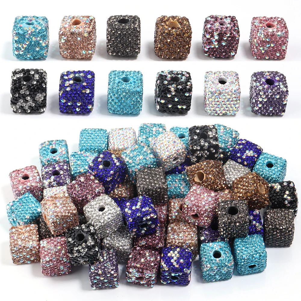 5pcs/lot Colorful Rhinestone Crystal Square Beads Polymer Clay Beads ...